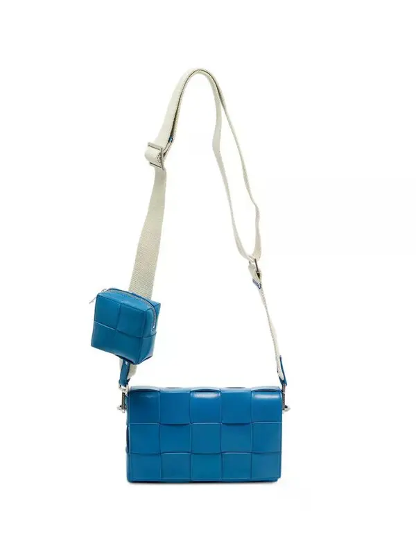 Bottega Veneta Woven Leather Cassette Cross Body Bag - Blue