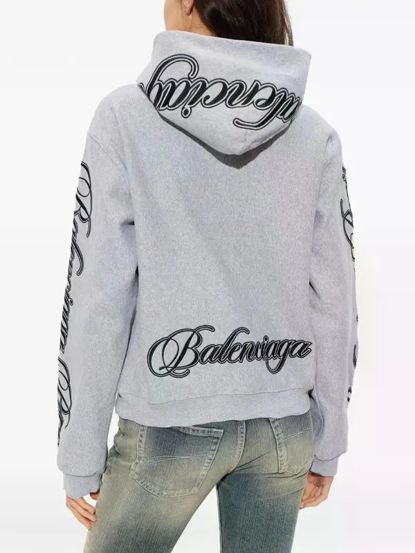 Balenciaga Logo Zip-up Hoodie - Grey