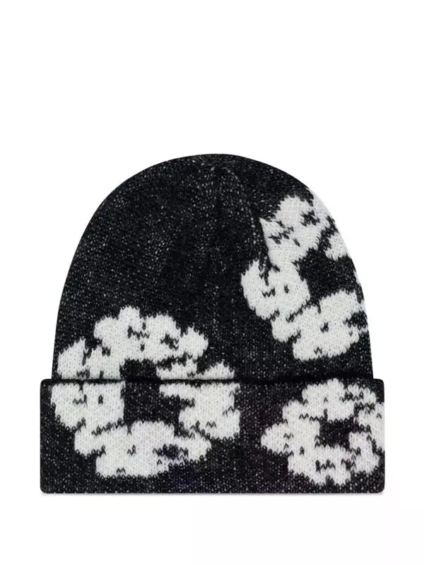 DENIM TEARS Flower-embroidered Cotton Beanie - Black