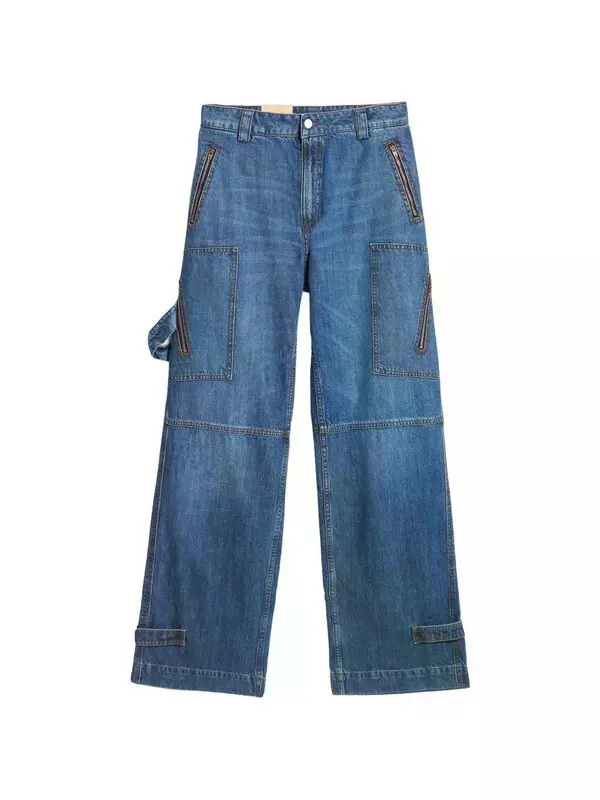 FORTELA Wide-leg Denim Cargo Pants