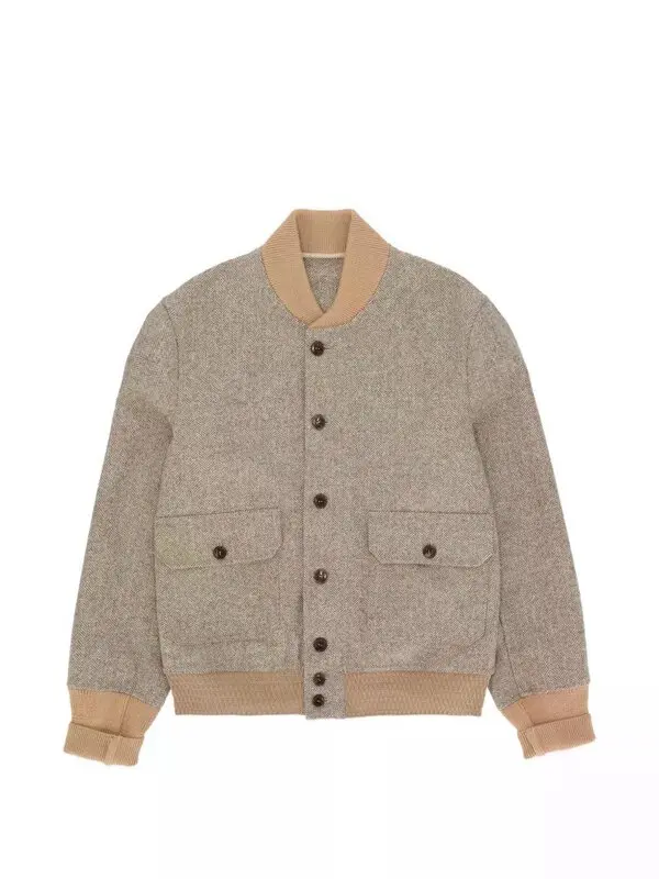 FORTELA Cruiser Bomber Jacket With Herringbone Pattern And Ribbed Trim - Neutrals