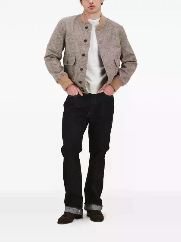 FORTELA Cruiser Bomber Jacket With Herringbone Pattern And Ribbed Trim - Neutrals