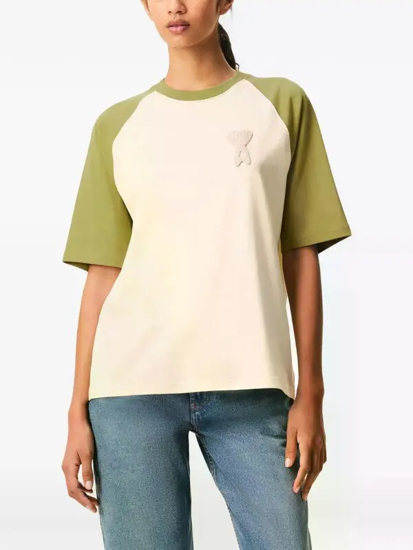 AMI Paris Two-tone Crochet Patch T-shirt - Neutrals