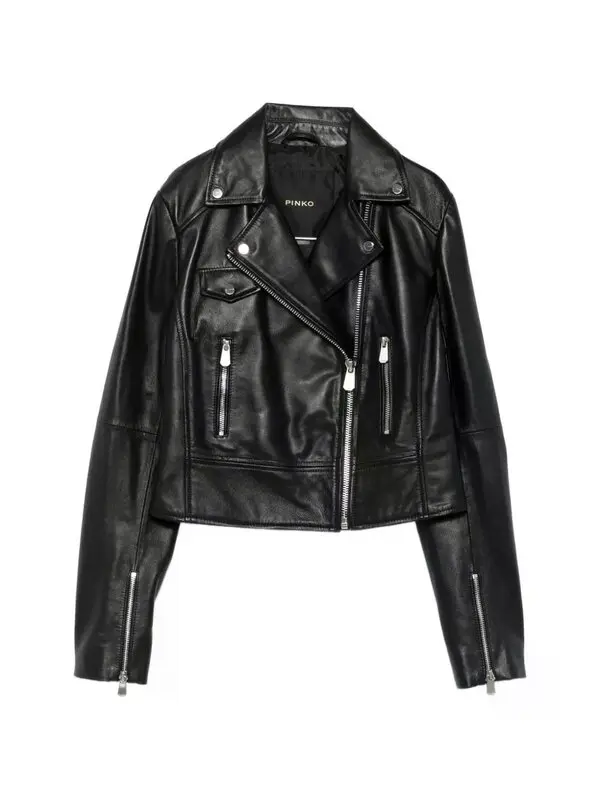 Pinko Zip Leather Jacket - Black