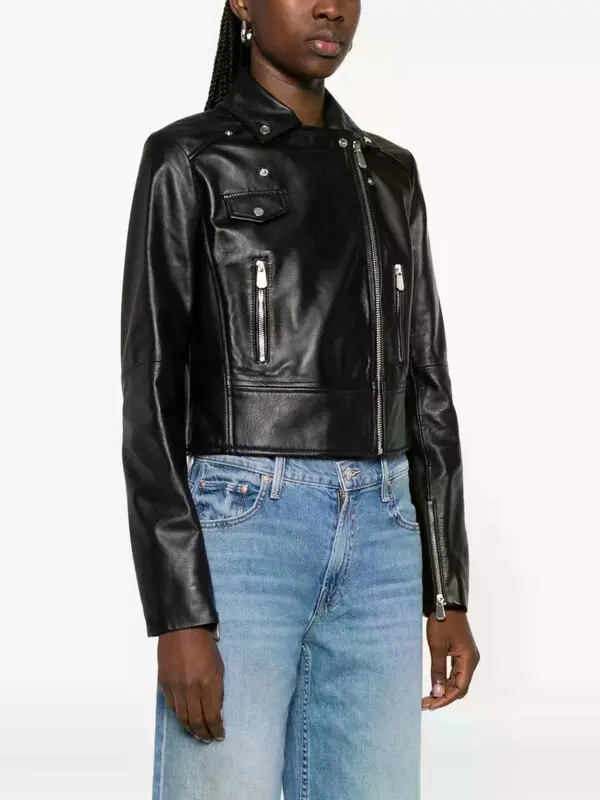 Pinko Zip Leather Jacket - Black
