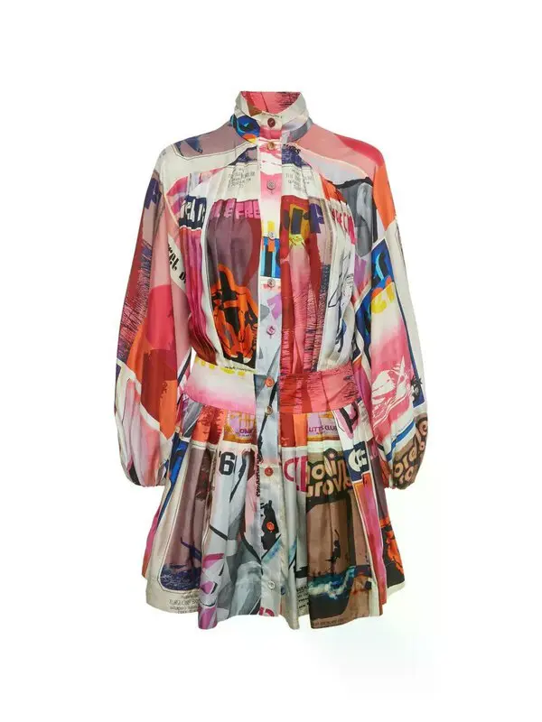 Zimmermann Poster-print Pleated Mini Dress