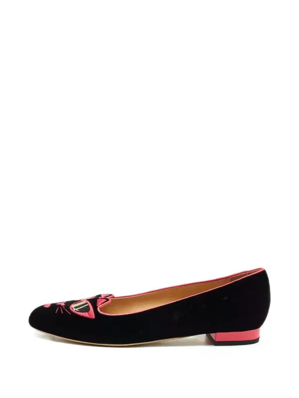 CHARLOTTE OLYMPIA Kitty Embroidered Ballet Flats - Black