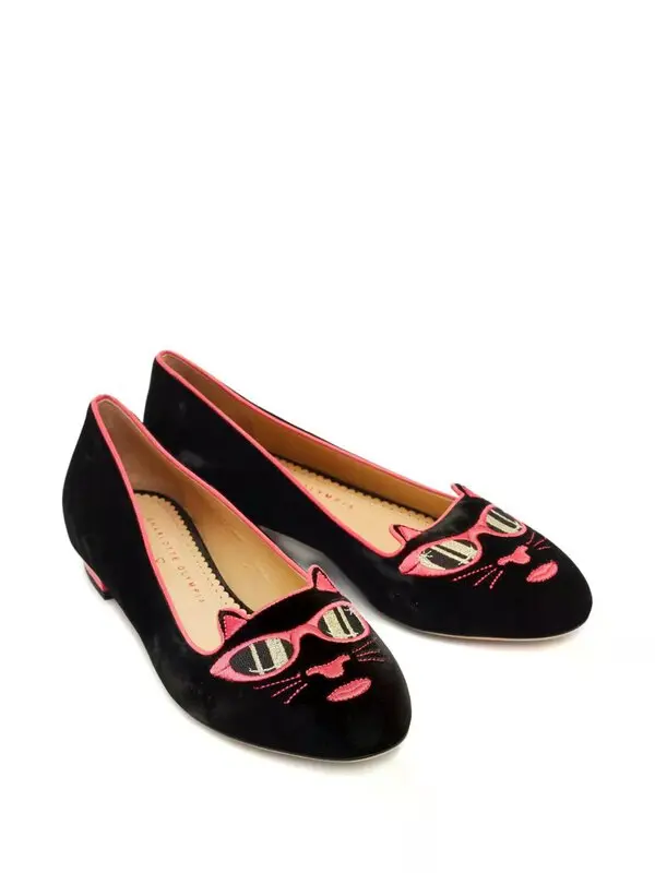 CHARLOTTE OLYMPIA Kitty Embroidered Ballet Flats - Black