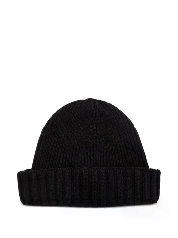 John Smedley Elkea Ribbed Turn-up Beanie Hat - Black