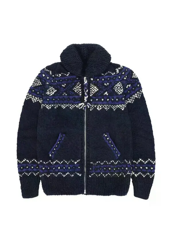 FORTELA Chamula Pattern Zip-fastening Cardigan - Blue