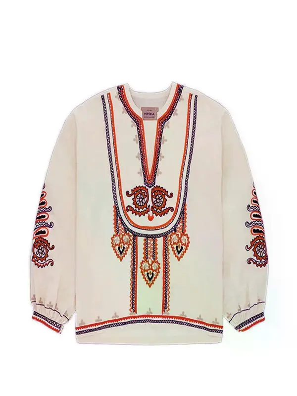 FORTELA Cinthya V-neck Embroidered Blouse - Neutrals