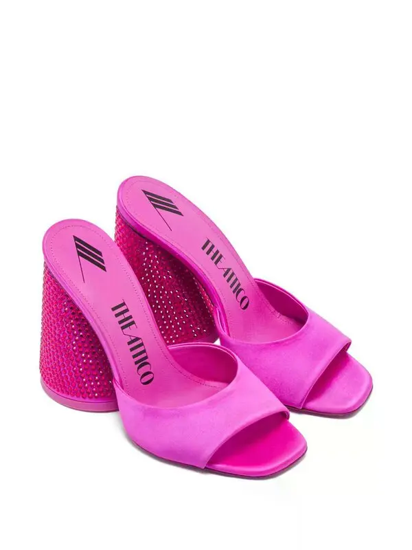 Attico Satin Crystal Embellished Cone Heel Sandals - Pink