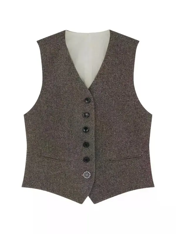 FORTELA Demi Single-breasted Vest - Brown