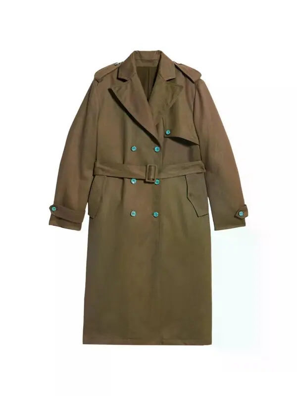 FORTELA Double-breasted Belted Trench Coat - Green
