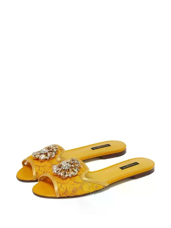 Dolce & Gabbana Lace Crystal Embellished Sandals - Yellow