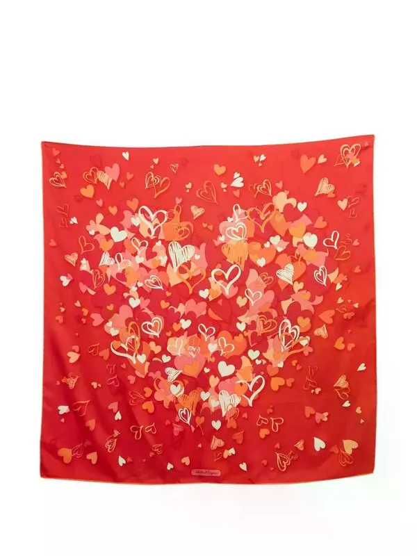 FERRAGAMO Hearts-print Silk Scarf - Red