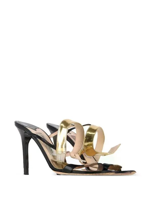 JIMMY CHOO And Gold T-strap Stiletto Heeled Sandals