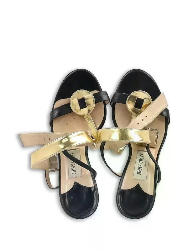 JIMMY CHOO And Gold T-strap Stiletto Heeled Sandals