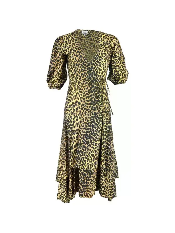 GANNI Leopard-pattern Wrap Midi Dress