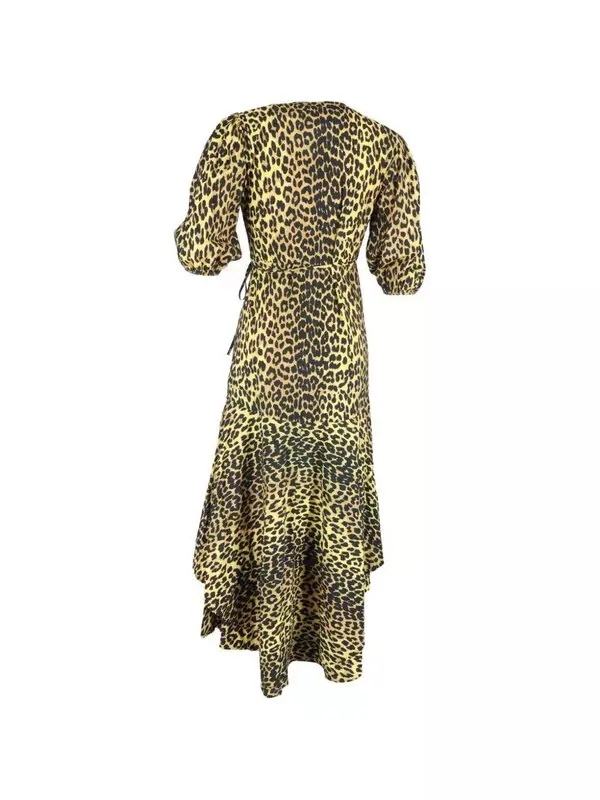 GANNI Leopard-pattern Wrap Midi Dress