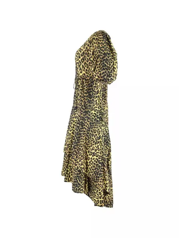 GANNI Leopard-pattern Wrap Midi Dress