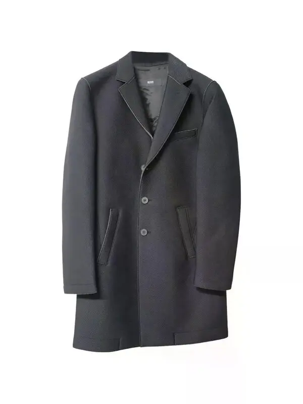 BOSS Single-breasted Textured Coat - Black
