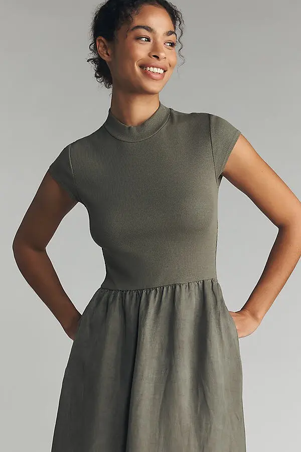 Sundry Cap-sleeve Twofer Midi Dress