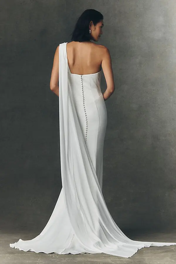 Jenny Yoo Stassie One-shoulder Satin Column Gown