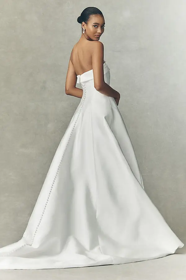 Jenny Yoo Ana Strapless Foldover Satin Fit & Flare Wedding Gown