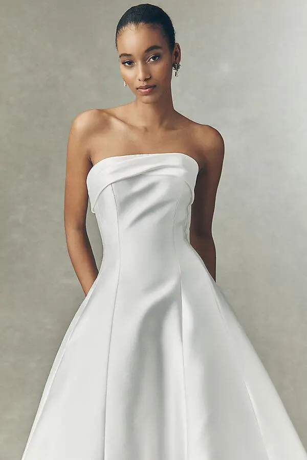 Jenny Yoo Ana Strapless Foldover Satin Fit & Flare Wedding Gown