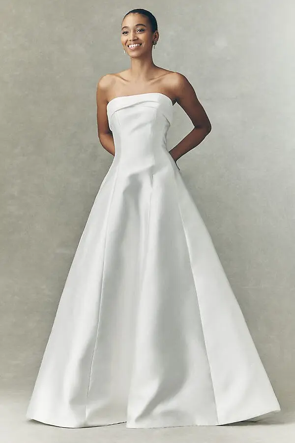 Jenny Yoo Ana Strapless Foldover Satin Fit & Flare Wedding Gown