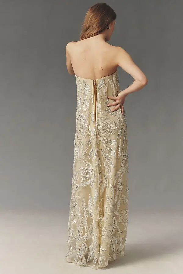 helsi gold dress HELSI Lola Strapless Sequin Maxi Dress