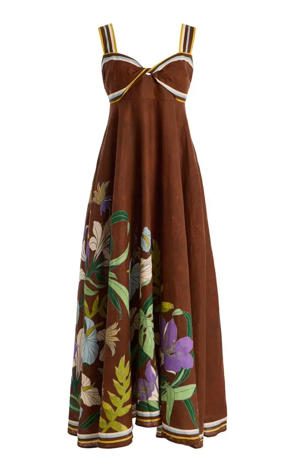 ALEMAIS Alfie Twisted Linen Maxi Dress - Brown