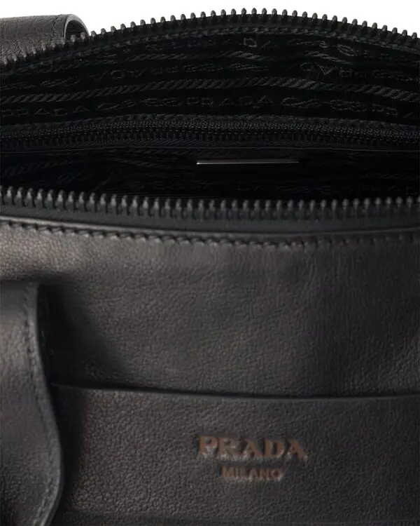 Prada Route Large Leather Top-handle Bag - Black