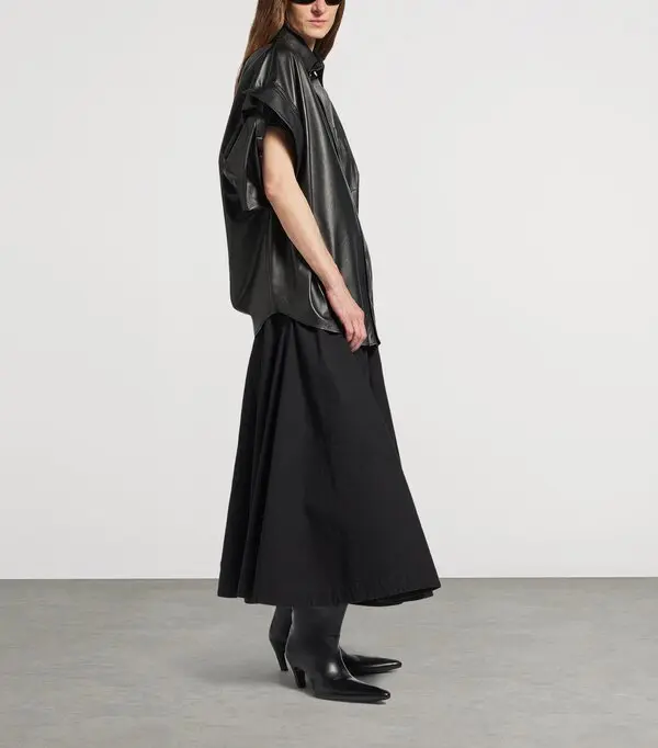 Balenciaga Leather Shirt With Tucked-sleeve Detail
