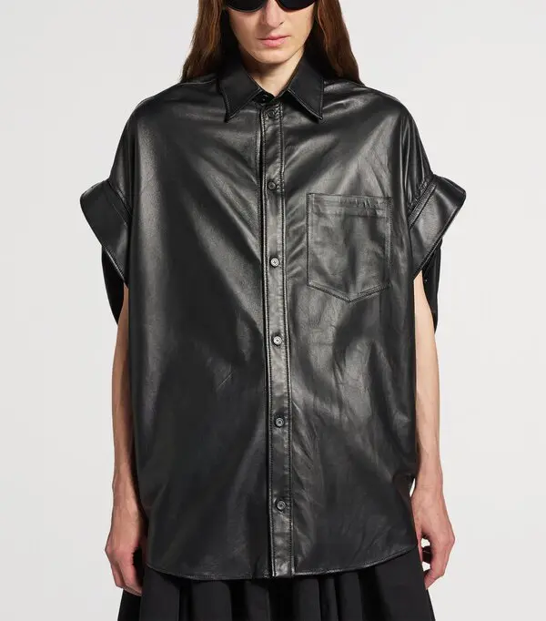 Balenciaga Leather Shirt With Tucked-sleeve Detail