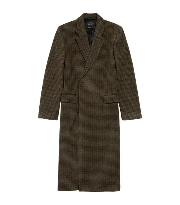 Balenciaga Melton Wool Check Overcoat