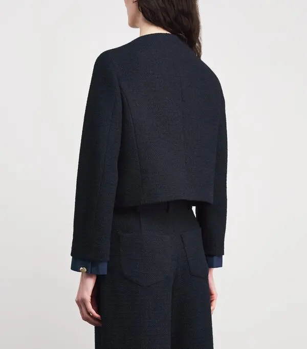Maje Tweed Denim-trim Cropped Jacket - Blue