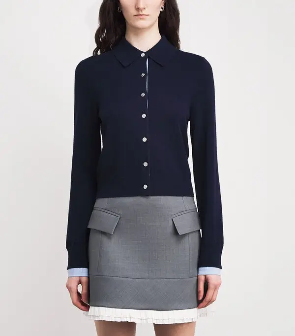 Maje Wool-cashmere Cardigan With Point Collar
