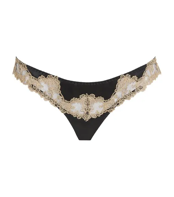 COCO DE MER Silk-blend Reina Skirted Thong - Black