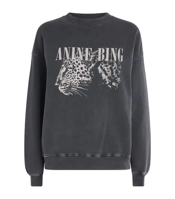 ANINE BING Leopard Print Spencer Sweatshirt - Black