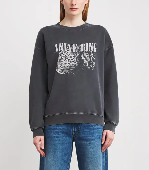 ANINE BING Leopard Print Spencer Sweatshirt - Black