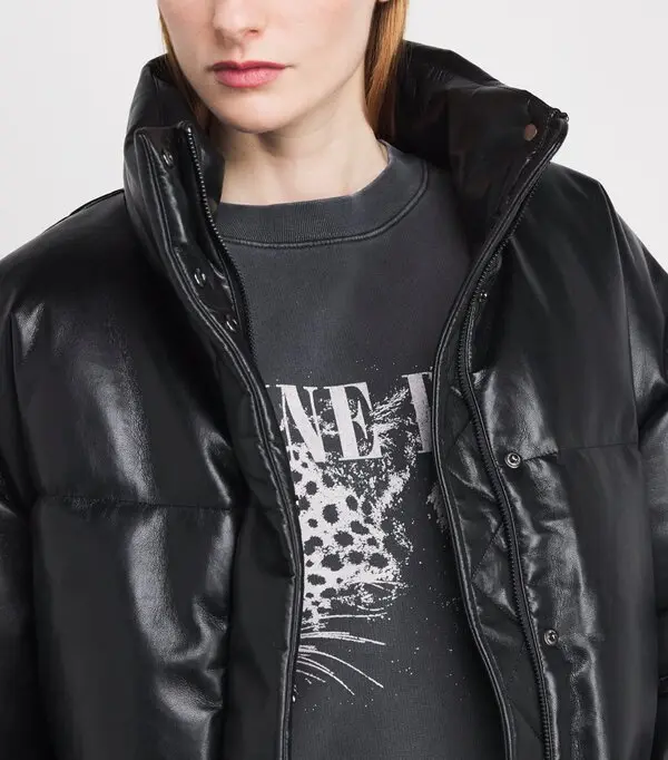 ANINE BING Leopard Print Spencer Sweatshirt - Black