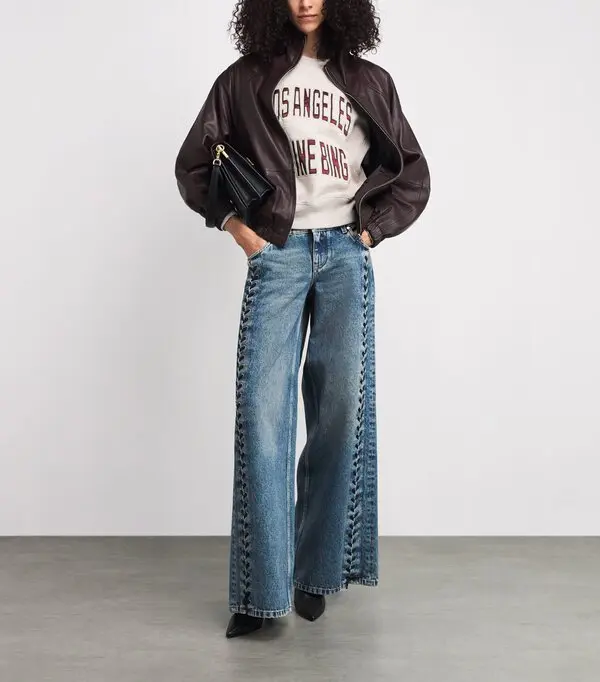 ANINE BING Harry Shrunken Sweatshirt With Graphic Logo - Beige