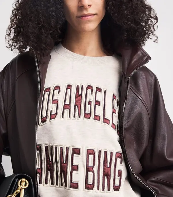 ANINE BING Harry Shrunken Sweatshirt With Graphic Logo - Beige