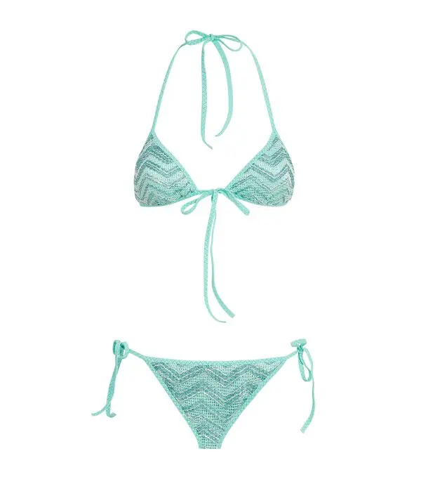 Missoni Knitted Embellished Zigzag Bikini - Blue