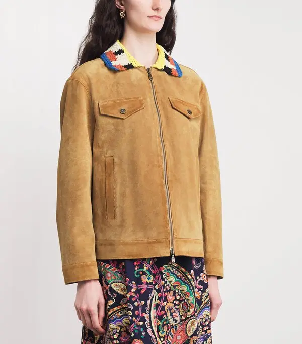 Etro Suede Shacket With Knitted Collar