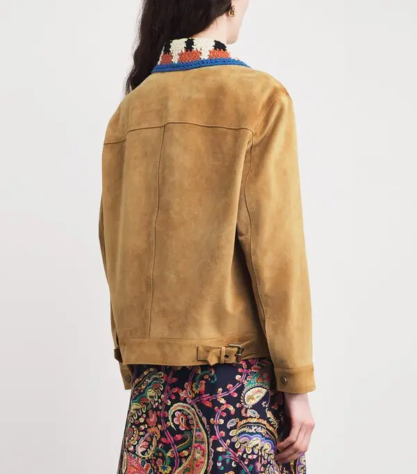 Etro Suede Shacket With Knitted Collar