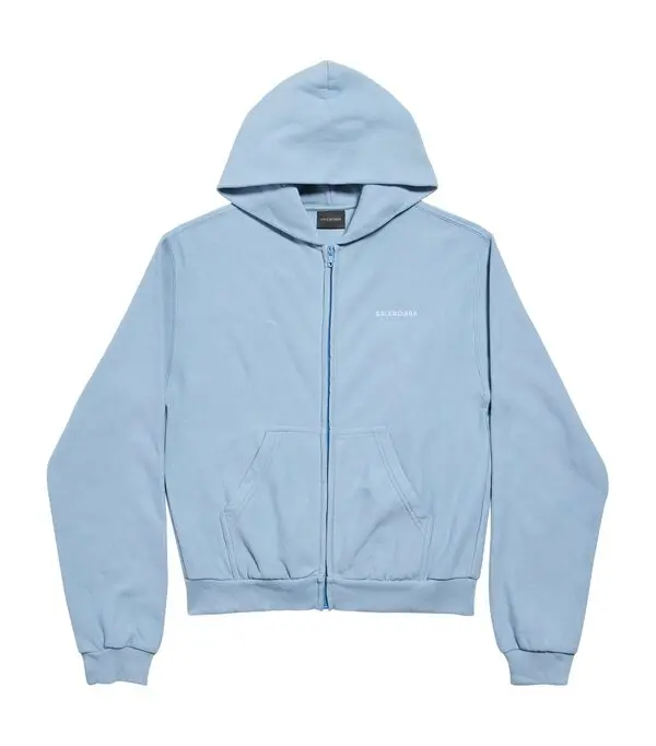 Balenciaga Cotton Zip-up Hoodie - Blue
