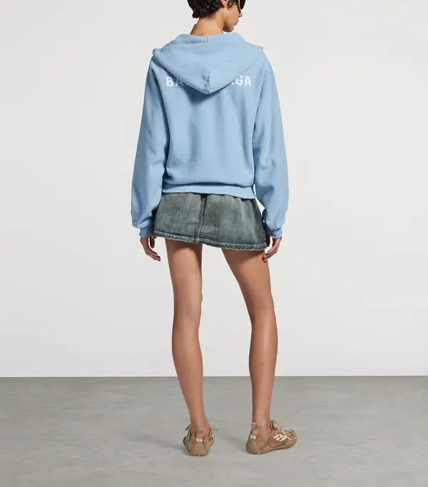 Balenciaga Cotton Zip-up Hoodie - Blue